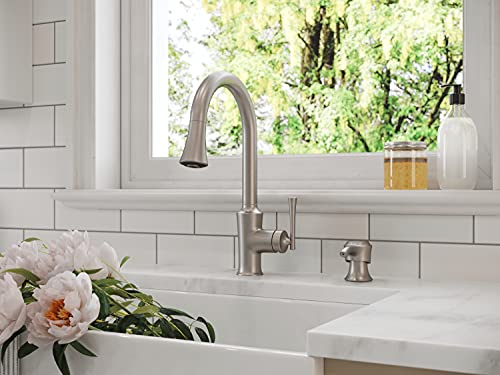 Pfister Antrom Kitchen Faucet with Pull Down Sprayer and Soap Dispenser, Single Handle, High Arc, Spot Defense Stainless Steel Finish, F5297AOGS
