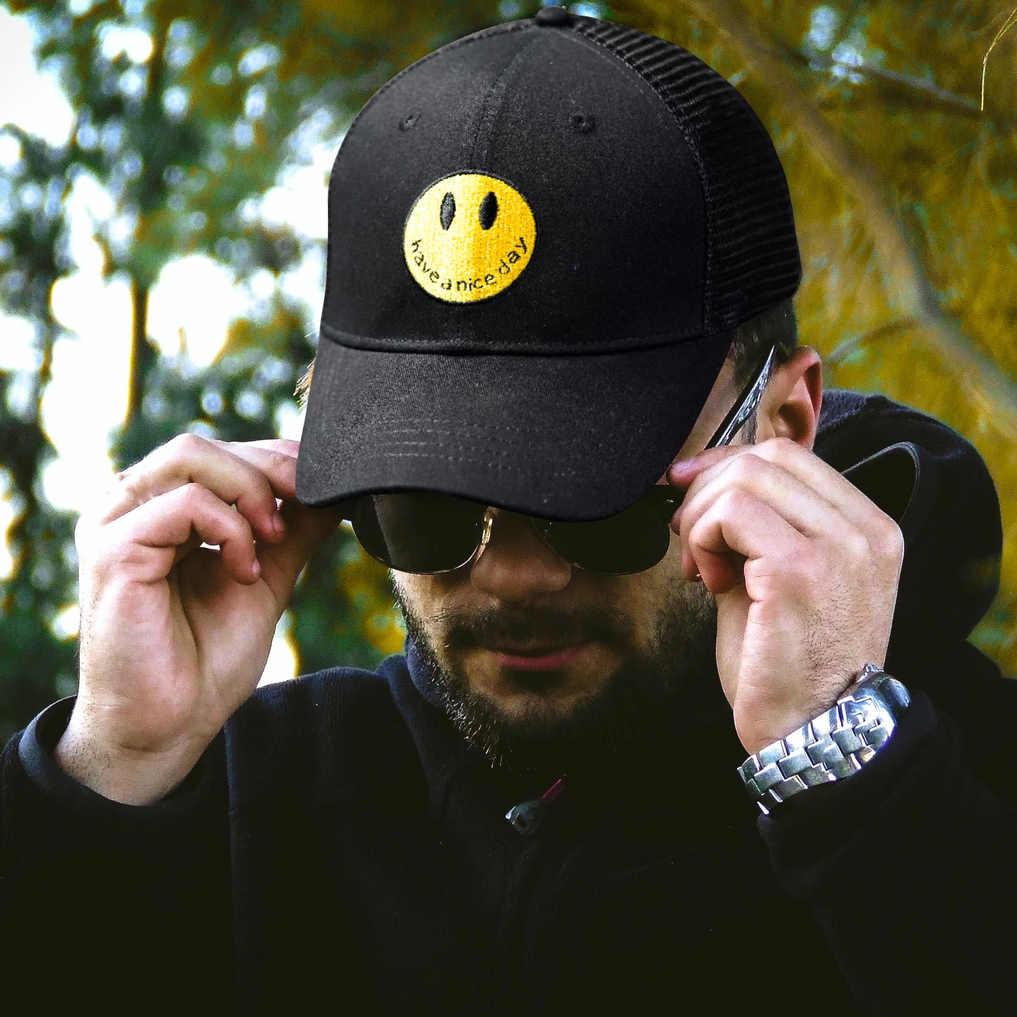 Sotpuebo Smile Face Hat Embroidered Have A Nice Day Hat Smile Face Trucker Hat for Men Women, Smiley Face Gifts