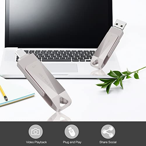 USB Flash Drive Memory Stick Android USB C Phone Photo Stick High Speed Data Storage Drive 1000GB USB 3.0 Thumb Drives WANSISEN for Android Phone Mac-Book Pad Pro Tablets and Computer (Grey, 1TB)