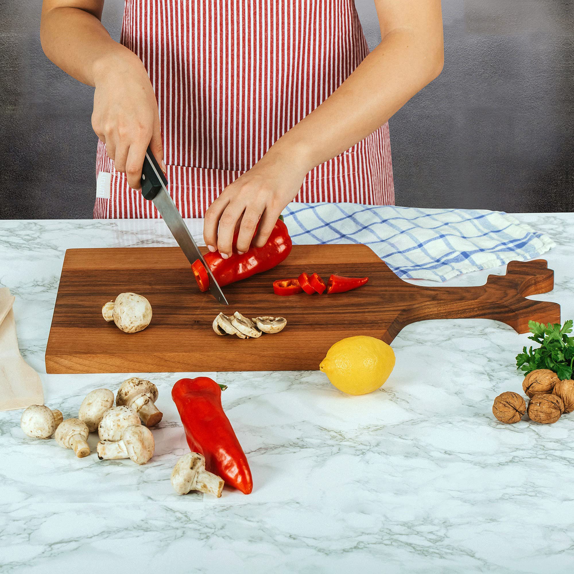 TeakCraft Walnut Cutting Board, Single Piece Wood, Chopping Board, Knife Friendly, Reversible, Cheese Board, The Opus (22x11x1inch)