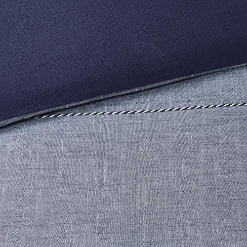Madison Park Raven 3 Piece Cotton Yarn Dye Duvet Cover Bedding Set, Full/Queen Size, Denim Blue