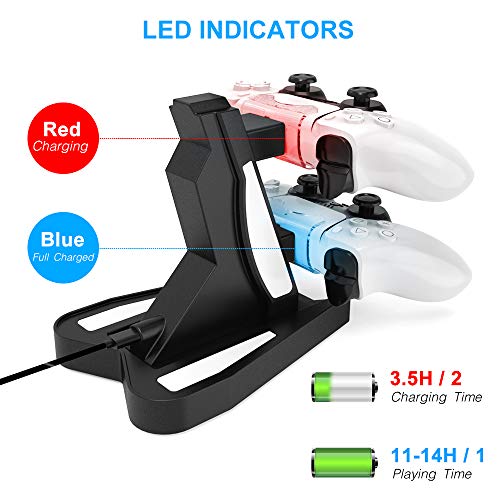 PS5 Controller Charger, Playstation 5 Charging Dock Station, Dual USB Type C Fast Charging with Stand & LED Indicator, for Sony PS5 DualSense Controller