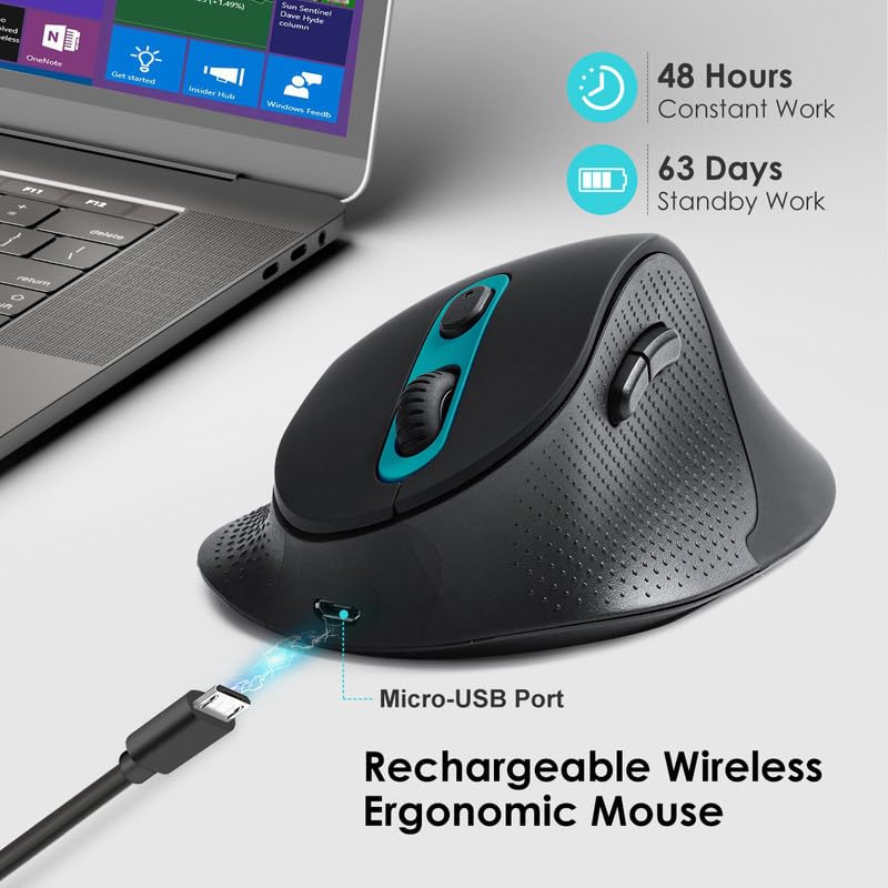 SANWA Bluetooth&Type-C/2.4G Ergonomic Mouse, Optical Vertical Computer Mice, Programmable, 800/1200/1600 DPI, Compatible with MacBook, Laptop, Windows, Mac OS, Android, Reduce Strain,25°Tilt High type
