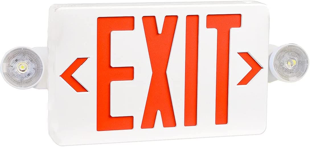 OSTEK Red LED Exit Sign with Emergency Lights，Two LED Adjustable Head Emergency Exit Lights with Battery Backup, Dual LED Lamp ABS Fire Resistance UL-Listed 120-277V