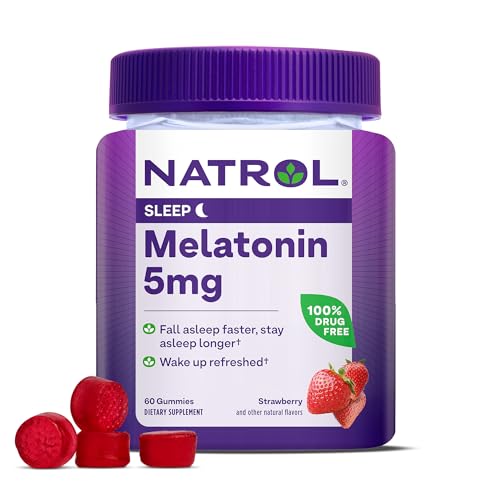 Natrol 5mg Melatonin Gummies, Sleep Support for Adults, Melatonin Supplements for Sleeping, 60 Strawberry-Flavored Gummies, 30 Day Supply