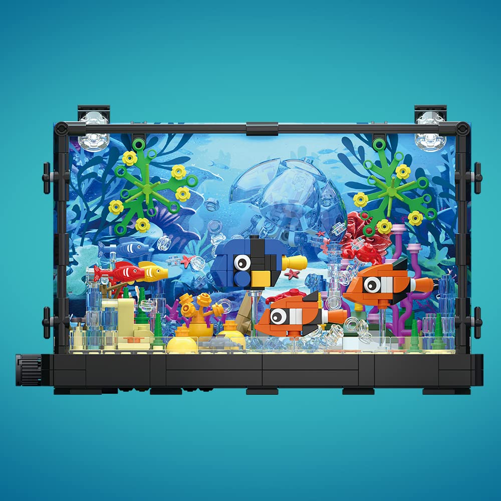 Mesiondy Fish Tank Building Block Set with Light,Aquarium,Marine Jellyfish, Building Block Toy for Kids 6, Home Decor