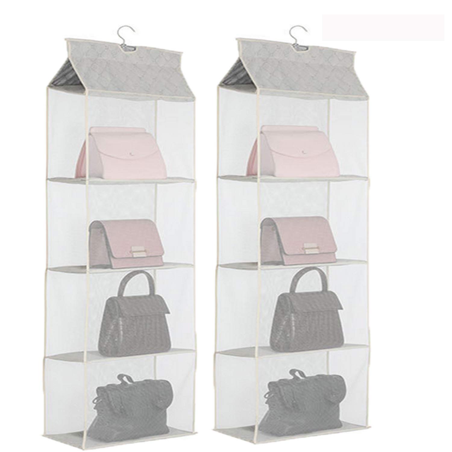 Ocean's Shop Hanging Handbag Organizer, Foldable Dust Cover Wardrobe Closet Organizer Hanging Purse Storage Holder for Space Saving (Beige, 4 Shelves)