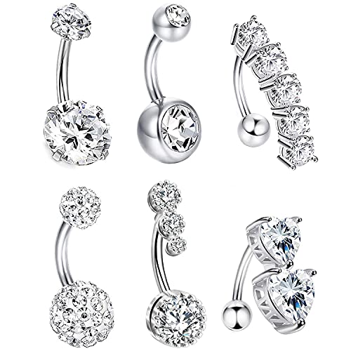 RIOSO 12Pcs Belly Button Rings Surgical Steel 14G Navel Rings Belly Button Body Piercing Jewelry