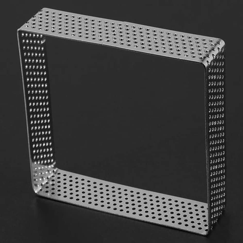 Trjgtas Perforated Tart Ring Stainless Steel Tartlet Molds Square Shape Mould Cake Baking Tool, 5 Pack