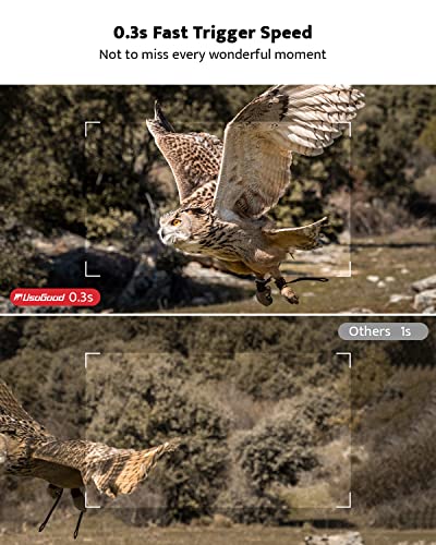 usogood Trail Camera 36MP 4K 30fps Game Camera with Night Vision Motion Activated IP66 Waterproof, 65ft 120° Wide Angle Detection Hunting Camera, for Outdoor Garden Backyard Wildlife Monitoring