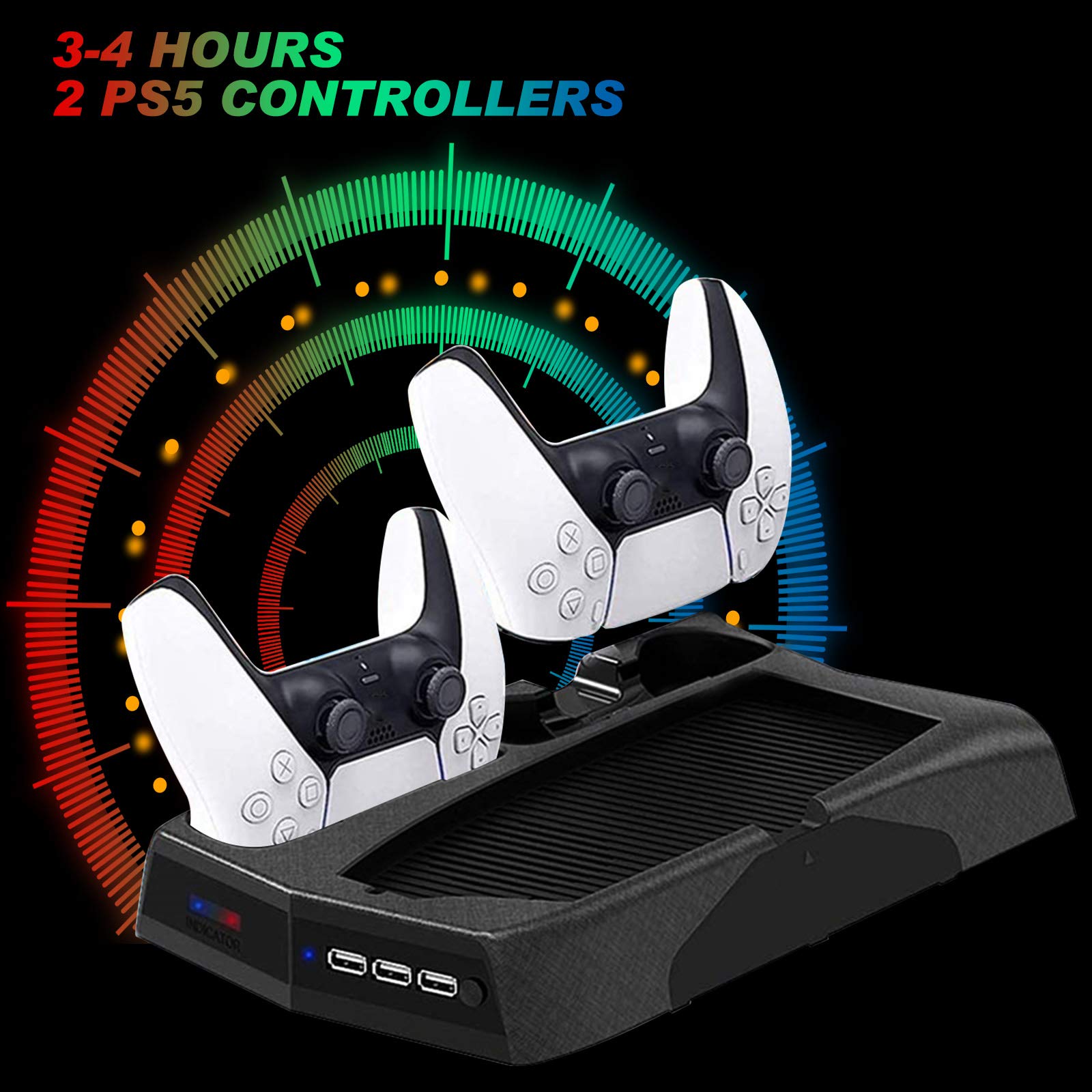 PS5 Stand with Cooling Fan, PS5 Cooling Station for Playstand 5 Console Digital Edition/Ultra HD,Dual Controller Charger PS5 Vertical Charging Stand with LED Indicators and 14 Game Card Slot Organizer