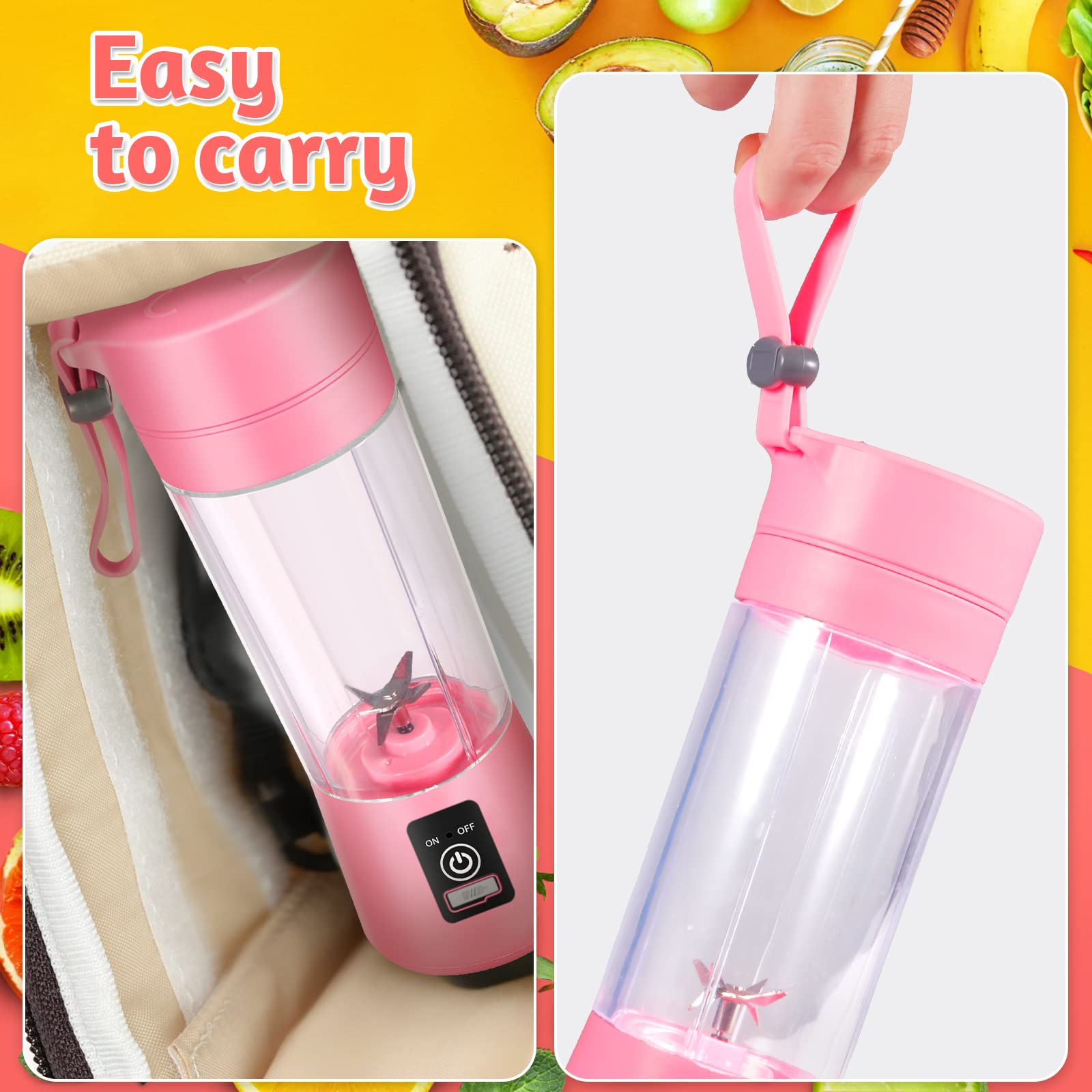 RESSYYT Portable Blender, Personal Blender for Smoothies & Juices, 380ml Capacity, Pink