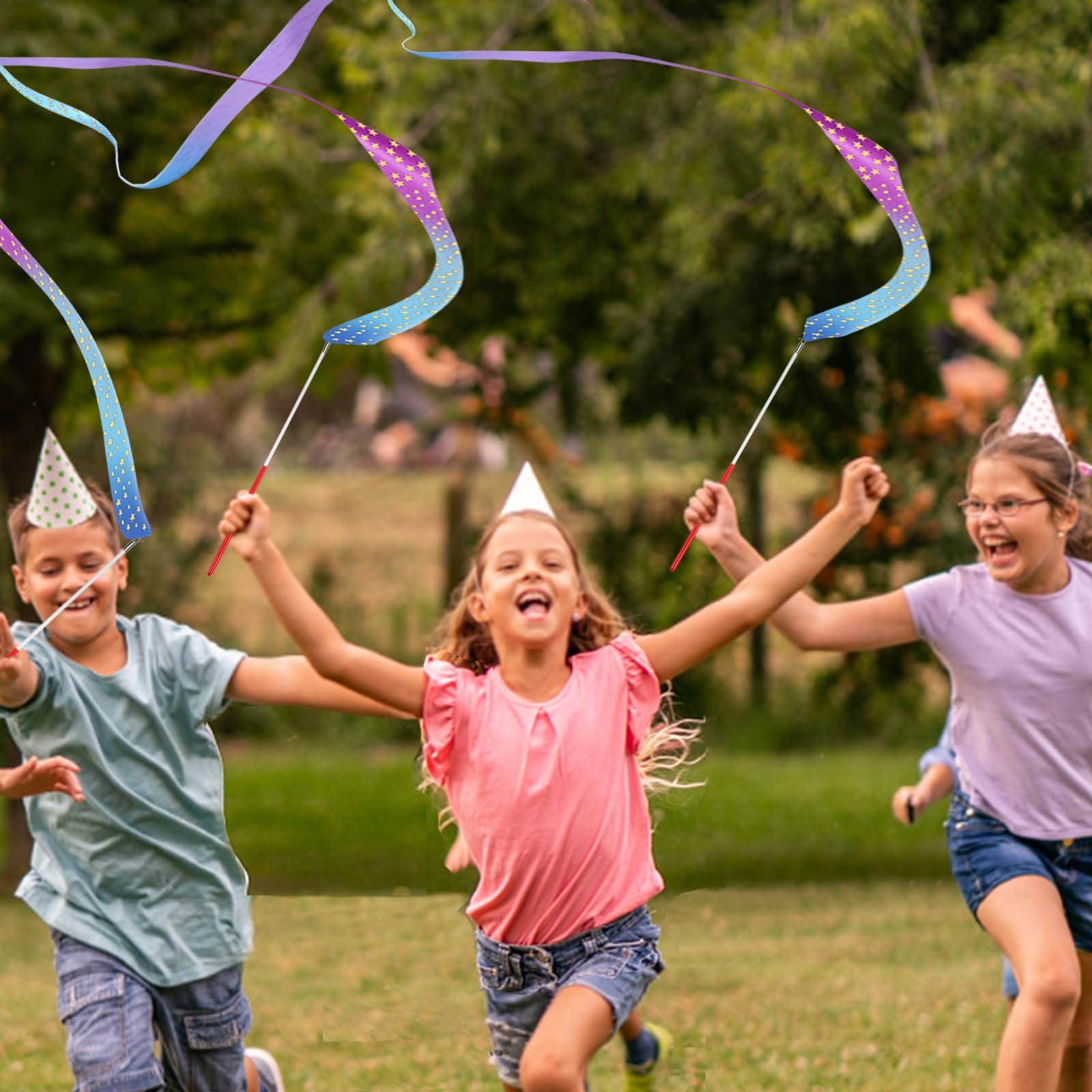 Ribbon Wands Party Favors for Kids, 20 Pack Girl Birthday Party Favors Dance Ribbons, Rhythmic Gymnastics Ribbon, Outdoor Party Games Supplies, Dance Streamers, Stars Ribbon Dancer for Party Favors