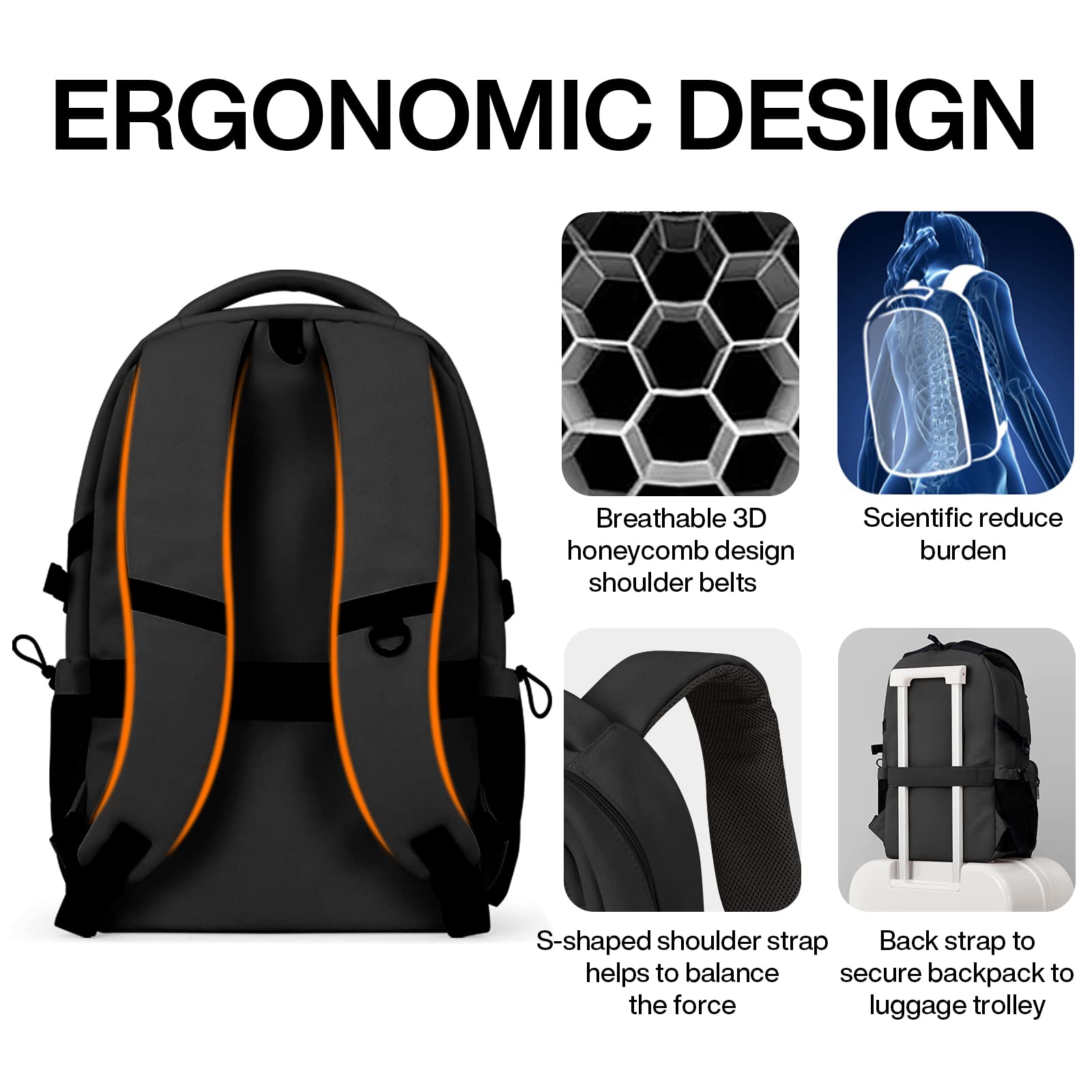 mixi Travel Laptop Backpack, Lightweight Durable School Bookbag Men Woman 15.6" Computer Bag, Water Resistant Outdoor Hiking Backpacks With Multifunction Pockets, 17 Inch, Black