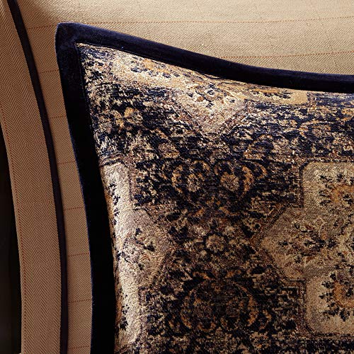 Madison Park Signature Wellington King Size Bed Comforter Set Bed In A Bag - Tan Blue , Jacquard β 9 Pieces Bedding Sets β Ultra Soft Microfiber Bedroom Comforters