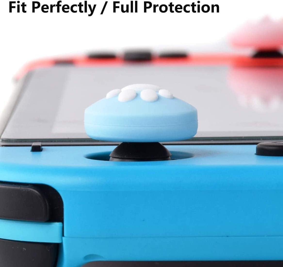 Thumb Grip Joystick Caps for Nintendo Switch/OLED/Lite Console, Cute Cat Paw Shape Kawaii Silicone Joystick Cover Replacement Thumb Grip Covers for Joycon Switch Controller - Pink & Blue, 2 Pairs