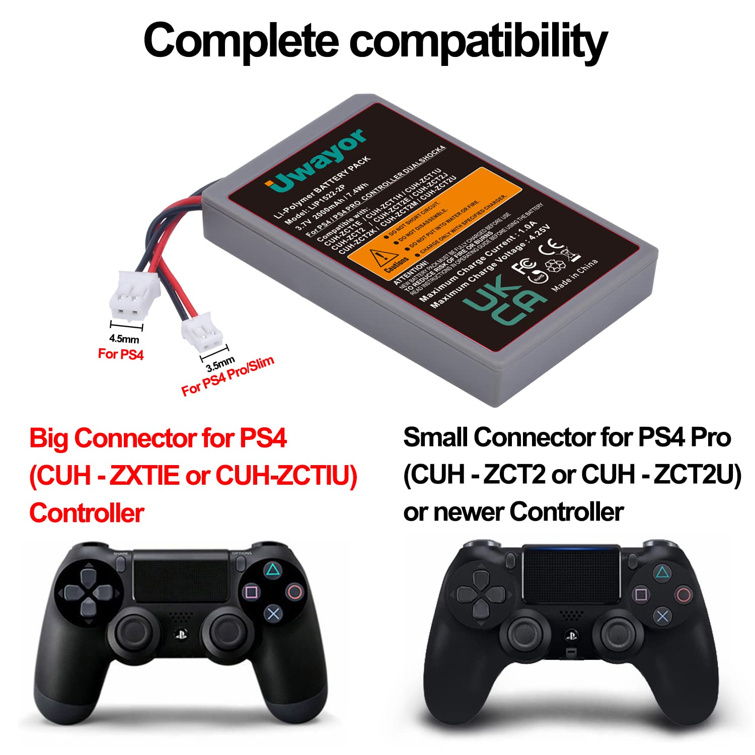 Uwayor 2-Pack 2000mAh PS4 Replacement Battery for Sony PS4 and PS4 pro Controller Dualshock 4 with Installation Tools