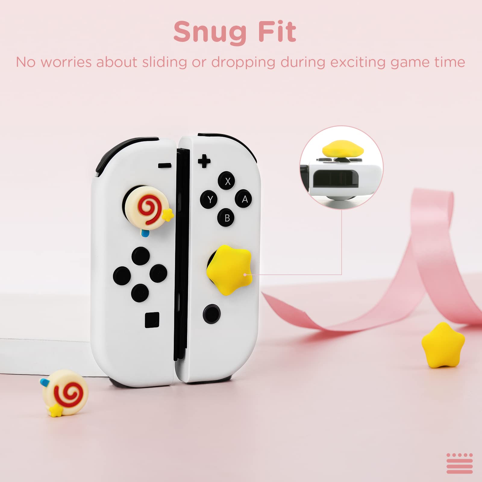 TiMOVO Cute Silicone Joycon Thumb Grip Caps, Joystick Cover Caps Soft Anti-Slip Thumbstick Cover 4pcs Compatible with Nintendo Switch OLED/Switch/Switch lite - Star Lollipop