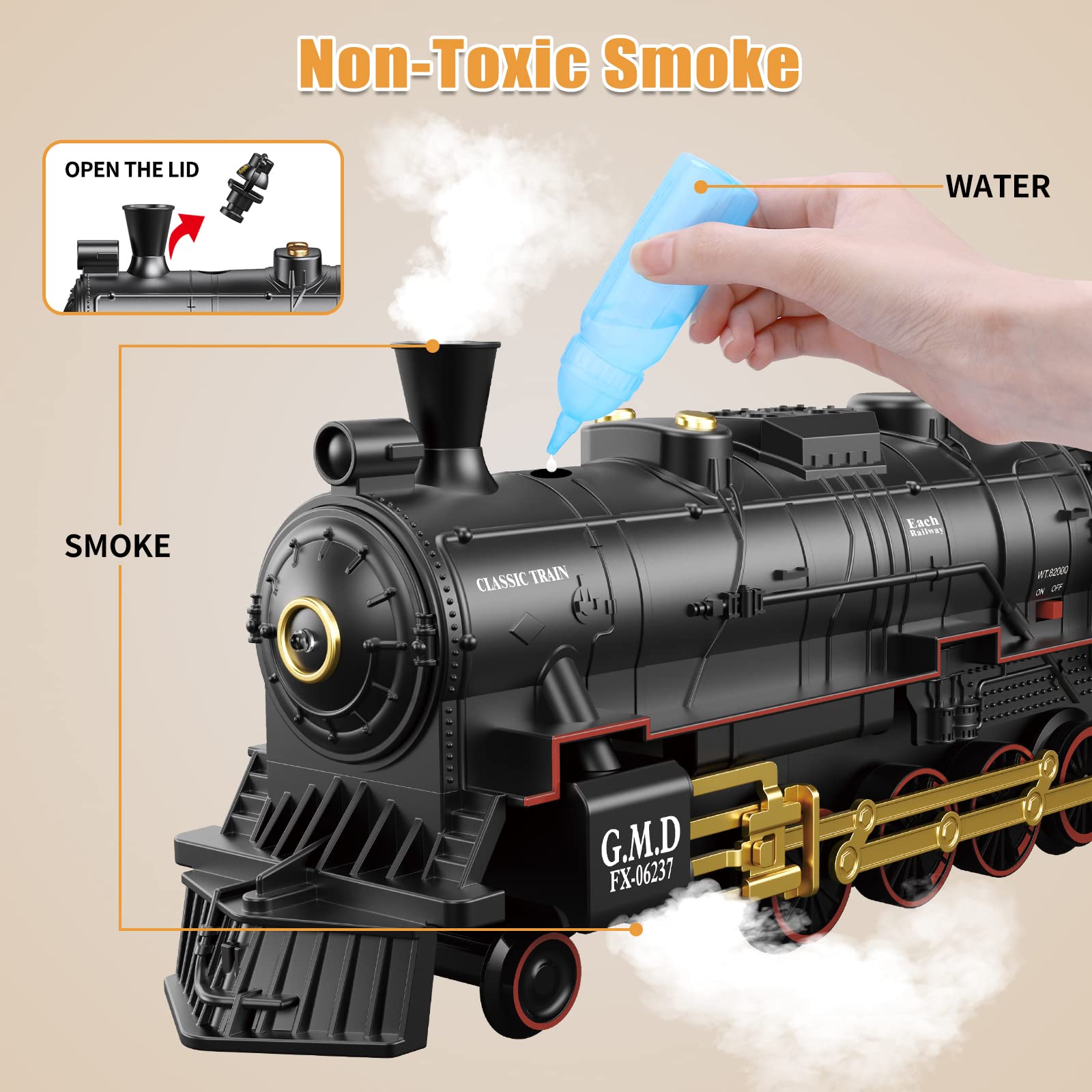 Train Set with remote control,Electric Railway Train Kit for Kids,Model Steam Locomotive Engine Train Track Around Christmas Tree,Forward & Backward,Gift Train Toy for Boys Girls 3 4 5 7 9 11