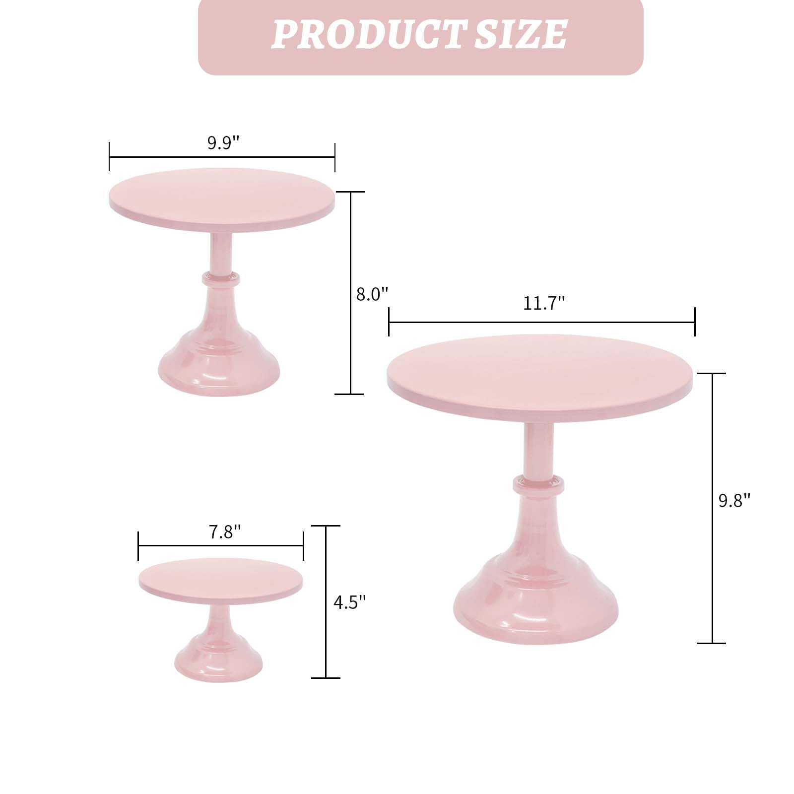 PNBO 3pcs Round Cake Stands - Pink Small Cake Stand Set - Cake Display Stands for Dessert Table - Cake Plate for Girl's Birthday Parties,Baby Shower,Weddings,Graduation Ceremonies,Anniversaries