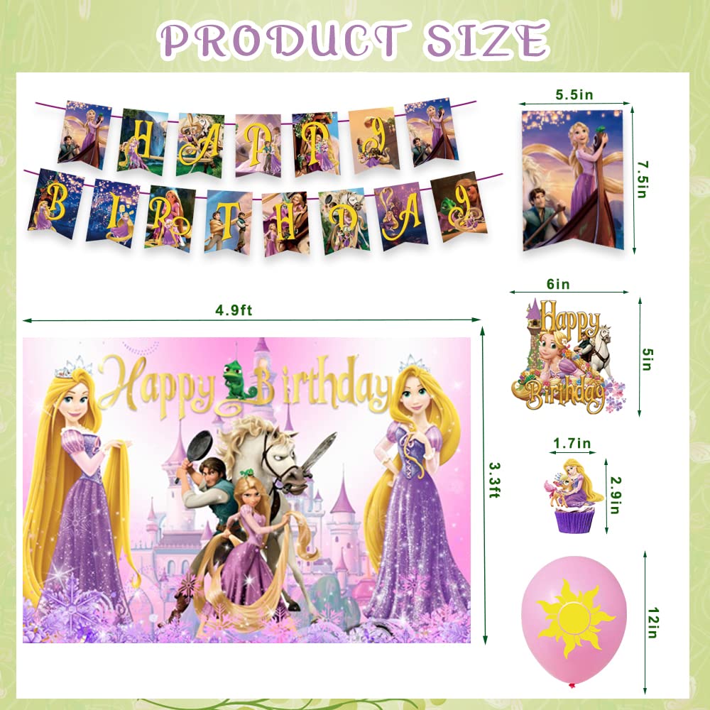 Rapunzel Birthday Party Decoration Supplies Includes Backdrop Banner, Balloons, Cake Toppers for Girl Party Favor