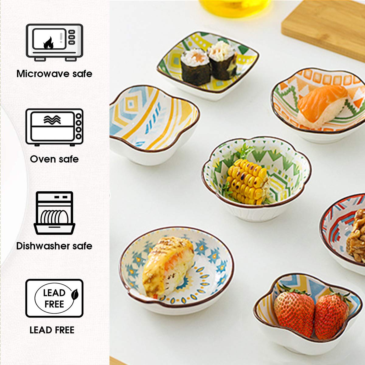 RareCi Dip Bowls 4 Oz - 6-Pack Little Dipping Bowl Set - Mini Ceramic Bowl - Small Condiment, Appetizer, Snack, Soy Sauce Dish - Cute Serving Bowls for Parties(Lotus)