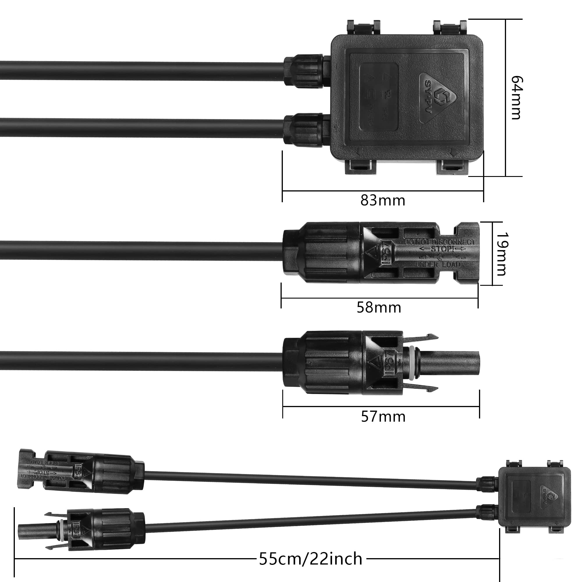 PNGKNYOCN Solar Junction Box PV Connector,IP67 Waterproof Solar Junction Box with 11AWG 50cm Solar Cable Connector for 250w to 300w 20A Solar Panel