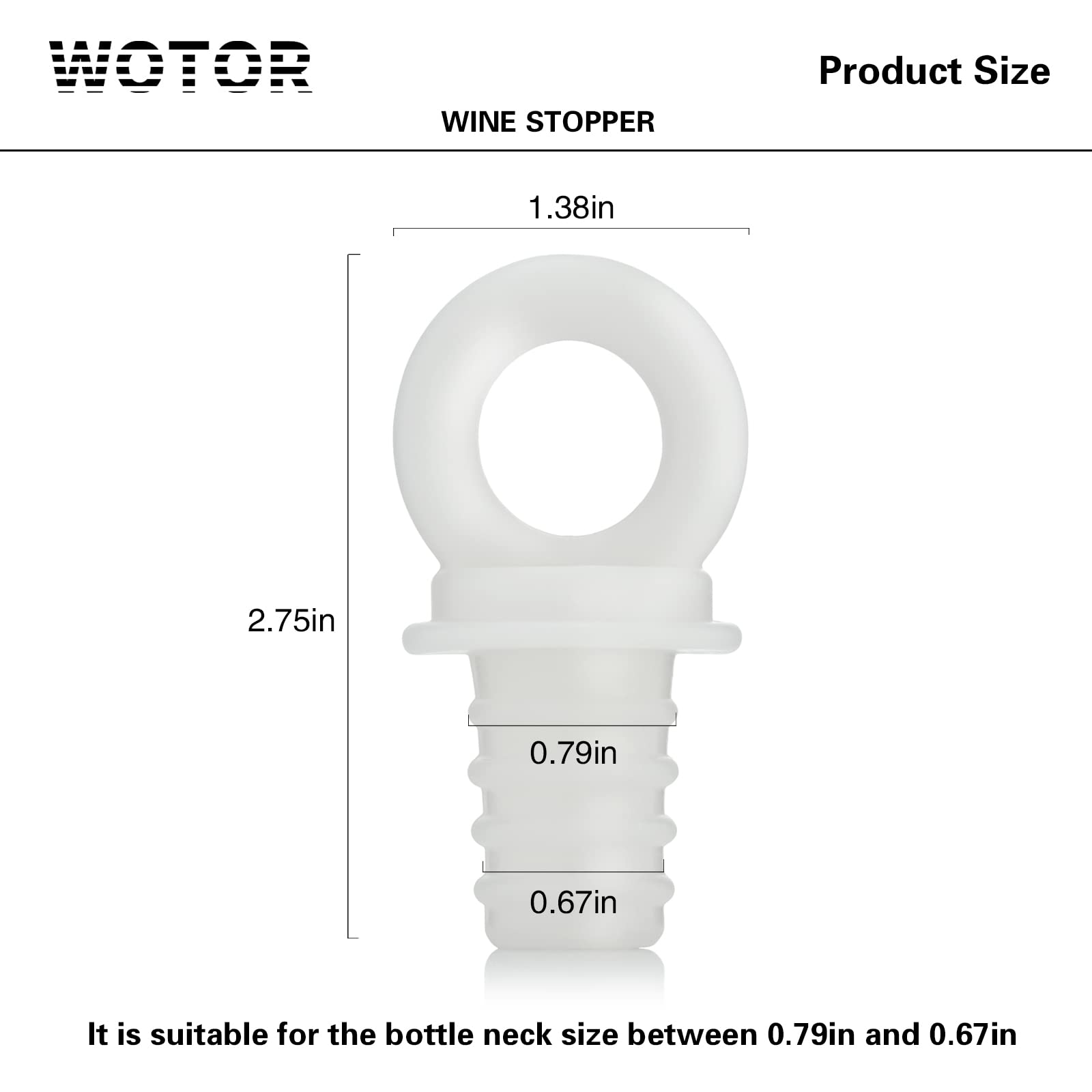 WOTOR Wine Stoppers for Wine Bottles,Reusable Silicone Wine Bottle Stopper with Ring Pull on Top for Keep the Wine Fresh, Set of 6, White
