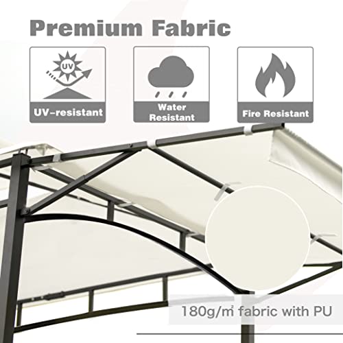 Merax Gazebo - 13Ft x 4.5Ft, Iron Double Tiered Outdoor Canopy with Bar Counters & Extendable Shades, for Patio Garden Backyard BBQ Grill, White