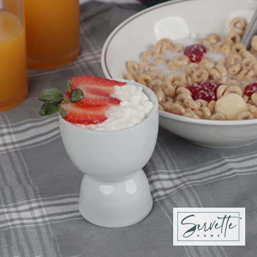 Soft and Hard-Boiled Egg Holders - White Ceramic Double Cups - 3 Pack