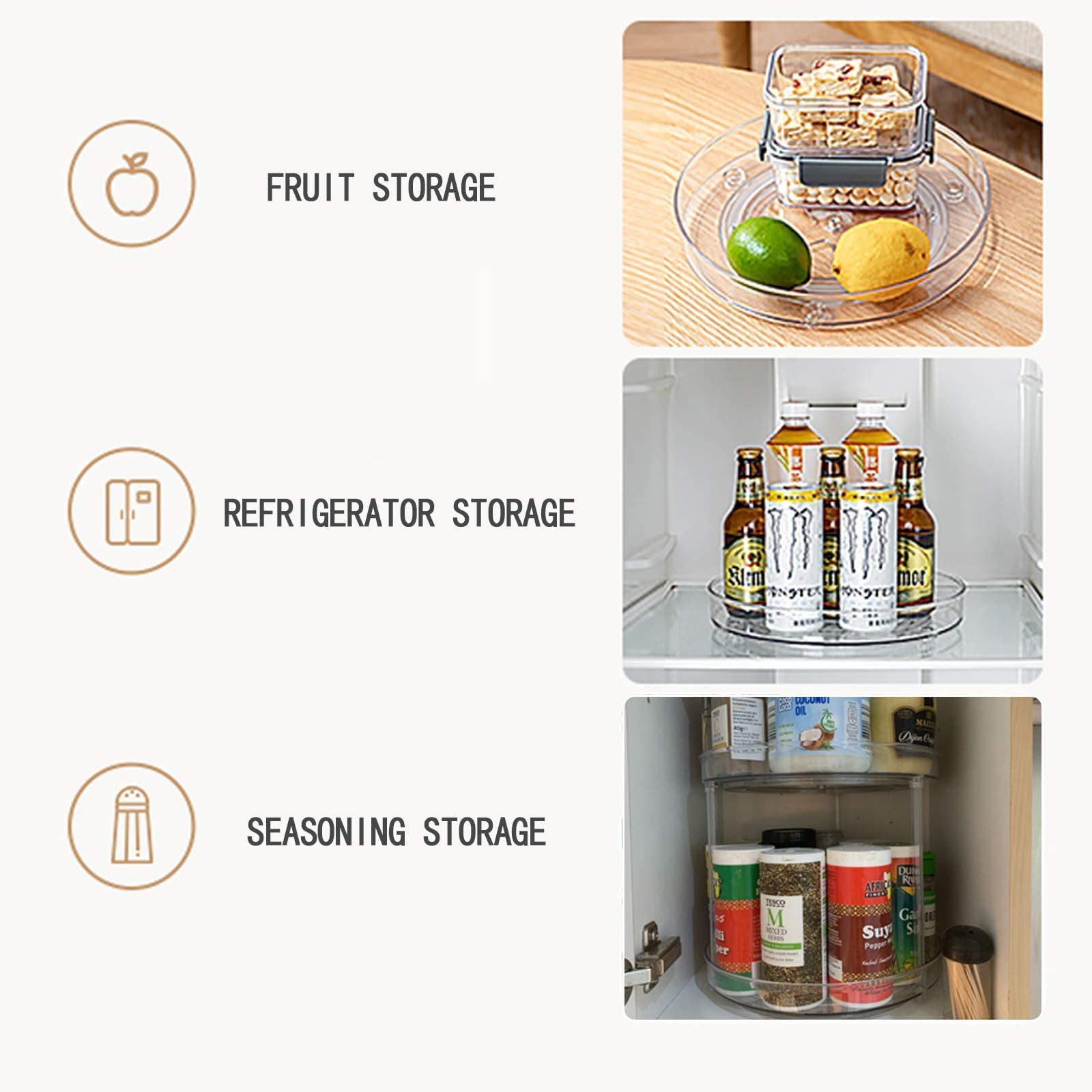Roninkier Clear Plastic Lazy Susan - Turntable Organization Storage for Kitchen, Bathroom, Office, Bedroom, Living Room, 2-Pack 11-Inch and 1-Pack 11-Inch 2-Tier
