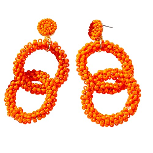Statement Beads Drop Earrings - Bohemia Handmade Beaded Round Dangle Earrings Jewelry Gift for Women Girl
