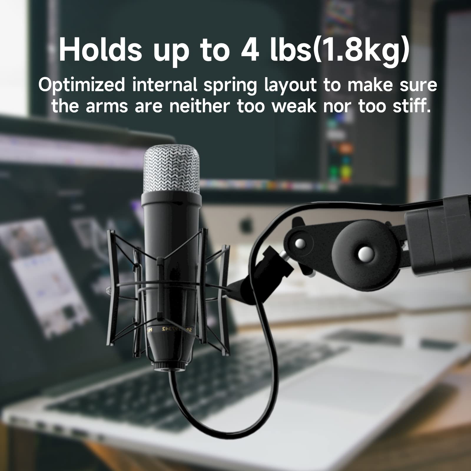 SIOWL Mic Arm - Studio Boom Arm Mic Stand with Premium Anti-Pinch Covers, Universal Thread Adaptors, Super Far and High Reach - Fully Adjustable for Podcasts, Streaming, Gaming, Recording, Home Office