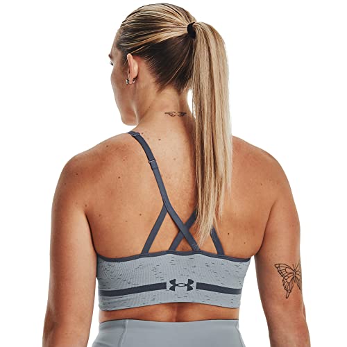 Under Armour Women's Seamless Low Long Heather Bra, (465) Harbor Blue / / Gravel, Medium
