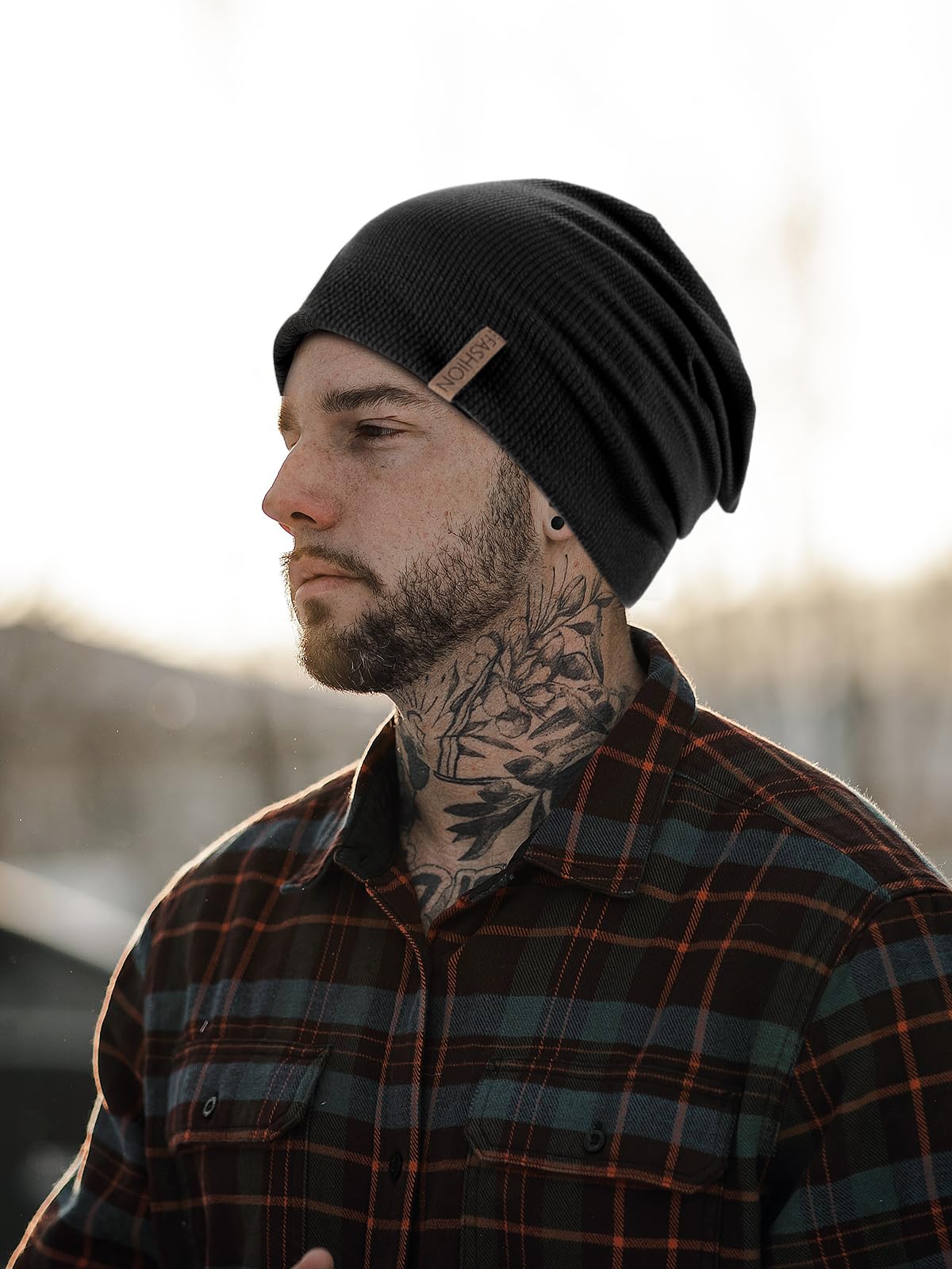 Trendy Stylish Beanie of Quality Knit Fabric, Breathability & Elasticity Skull Cap Hat (27 2Pcs Black+Gray)