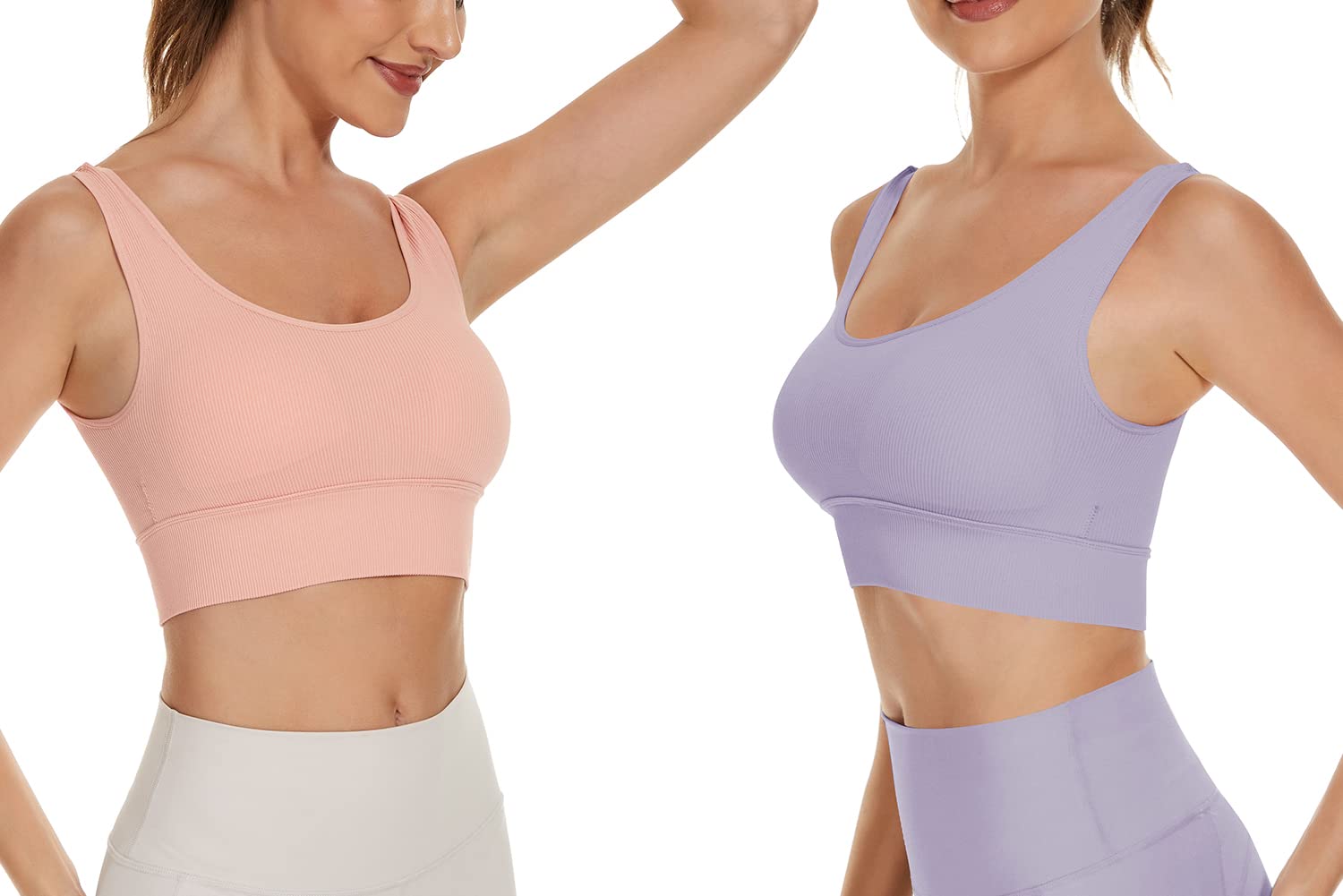SEGRILA Women’s Sports Bra Ribbed Seamless Medium Support Workout Yoga Bras with Removable Pads,Pink+Purple+Blue,M