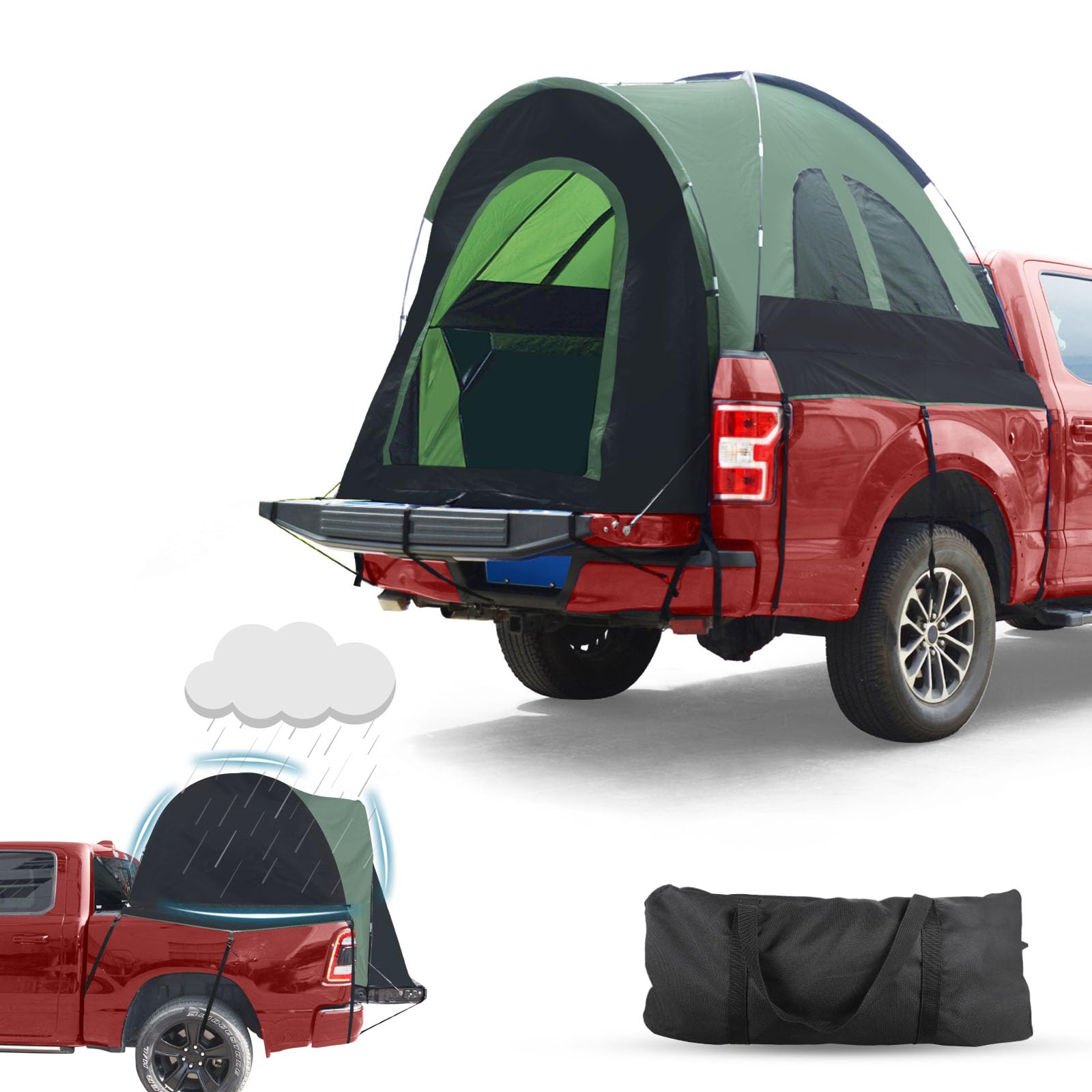 SHANTRA Pickup Truck Bed Tent - Double Layer 5.3'-6.6' Tent with Detachable Rain Cover, Carry Bag, and PU2000 Waterproof & Windproof Protection, Perfect for Camping
