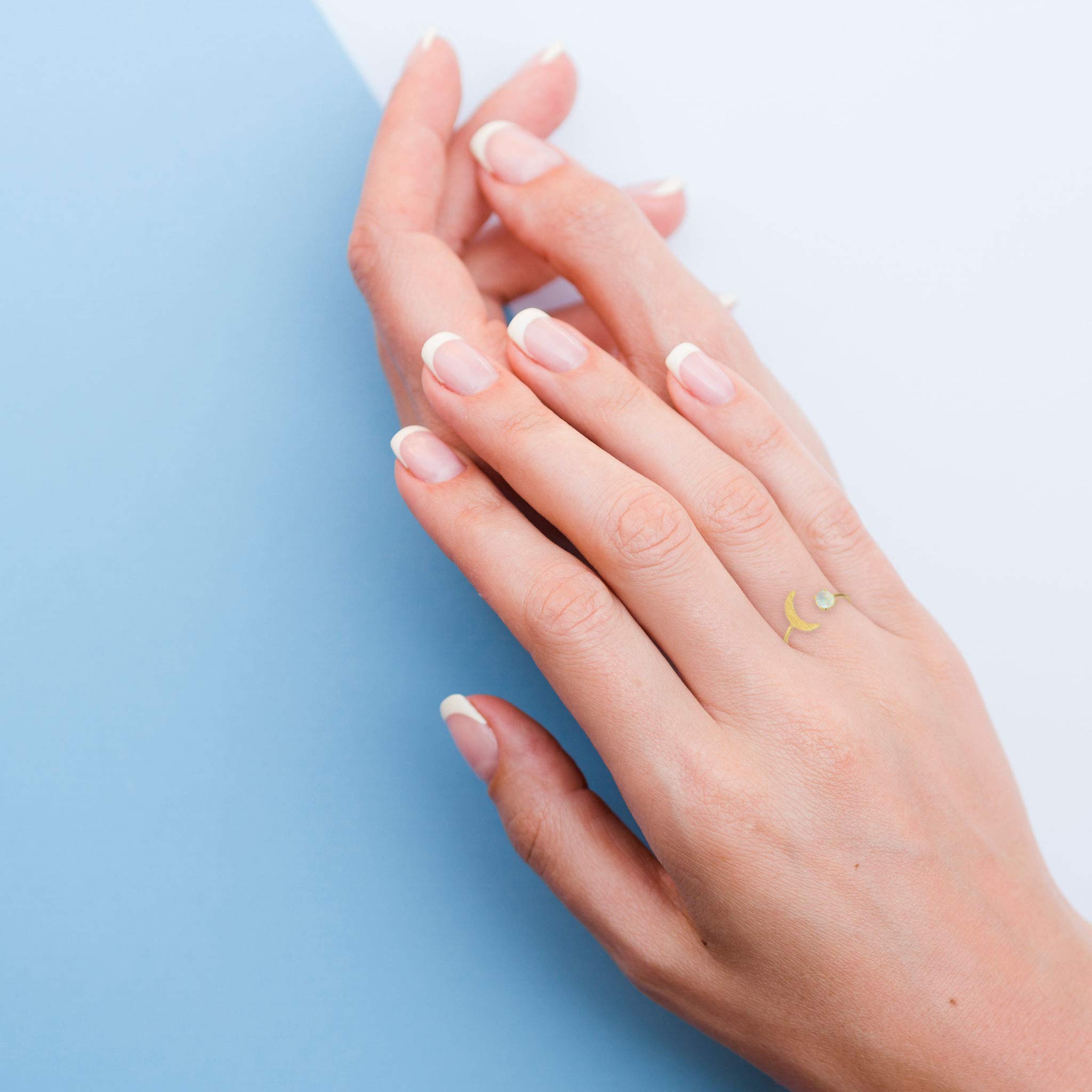 MUSTHAVE Adjustable 18K Gold Plated Ring, Moon Opal, Created Opal, Round, Prong, Glossy Finish