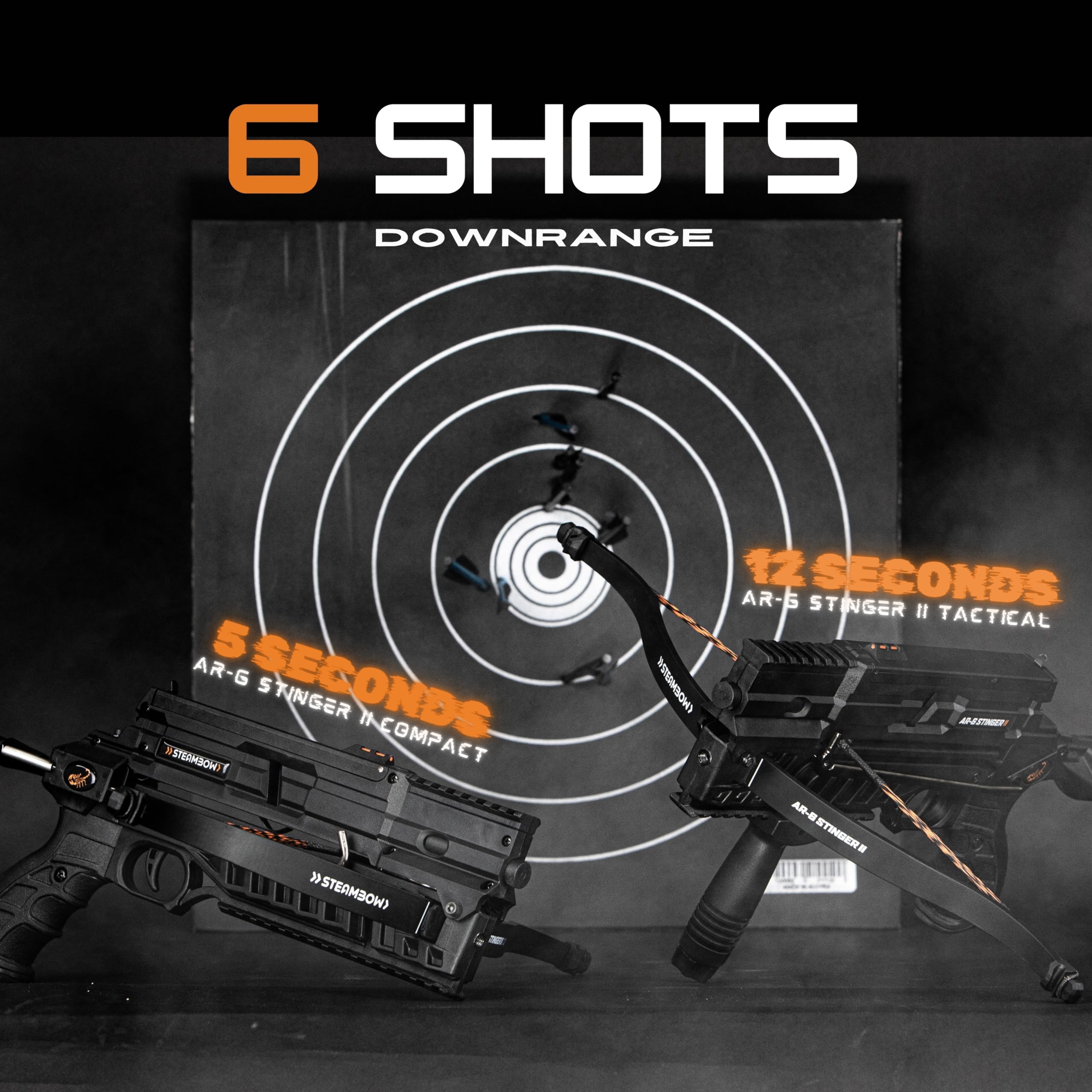Steambow AR-6 Stinger II Tactical Repeating Crossbow | 6 Shot, AR Style, Modular, Mini Crossbow and Arrow Set for Adults & Youth
