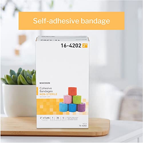 McKesson Elastic Self Adherent Cohesive Bandage, Multi-Color, Non-Sterile, 2 in x 5 yds, 1 Count, 36 Packs, 36 Total