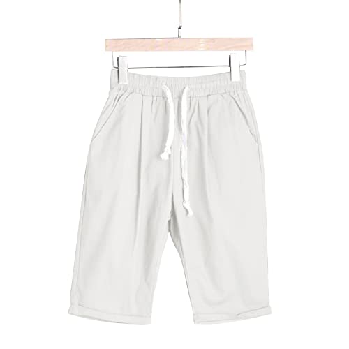 Shorts for Women High Waist Casual Summer, Half Length Printed Linen Short Workout Yoga Short Athletic Short Biker Shorts(White,XL)