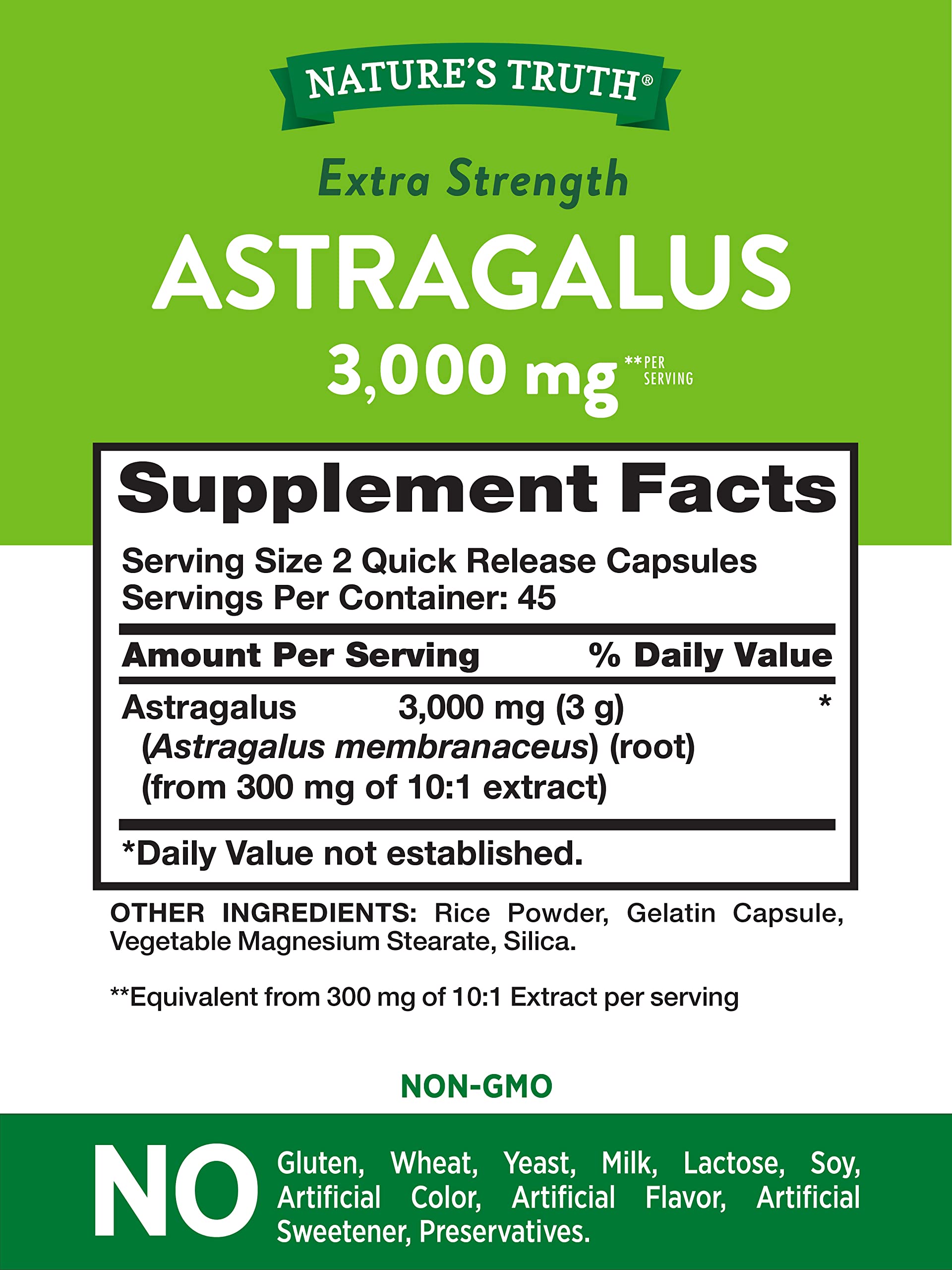 Nature's Truth Astragalus Root Extract 3000mg | 90 Capsules | Extra Strength | Non- GMO, Gluten Free Supplement