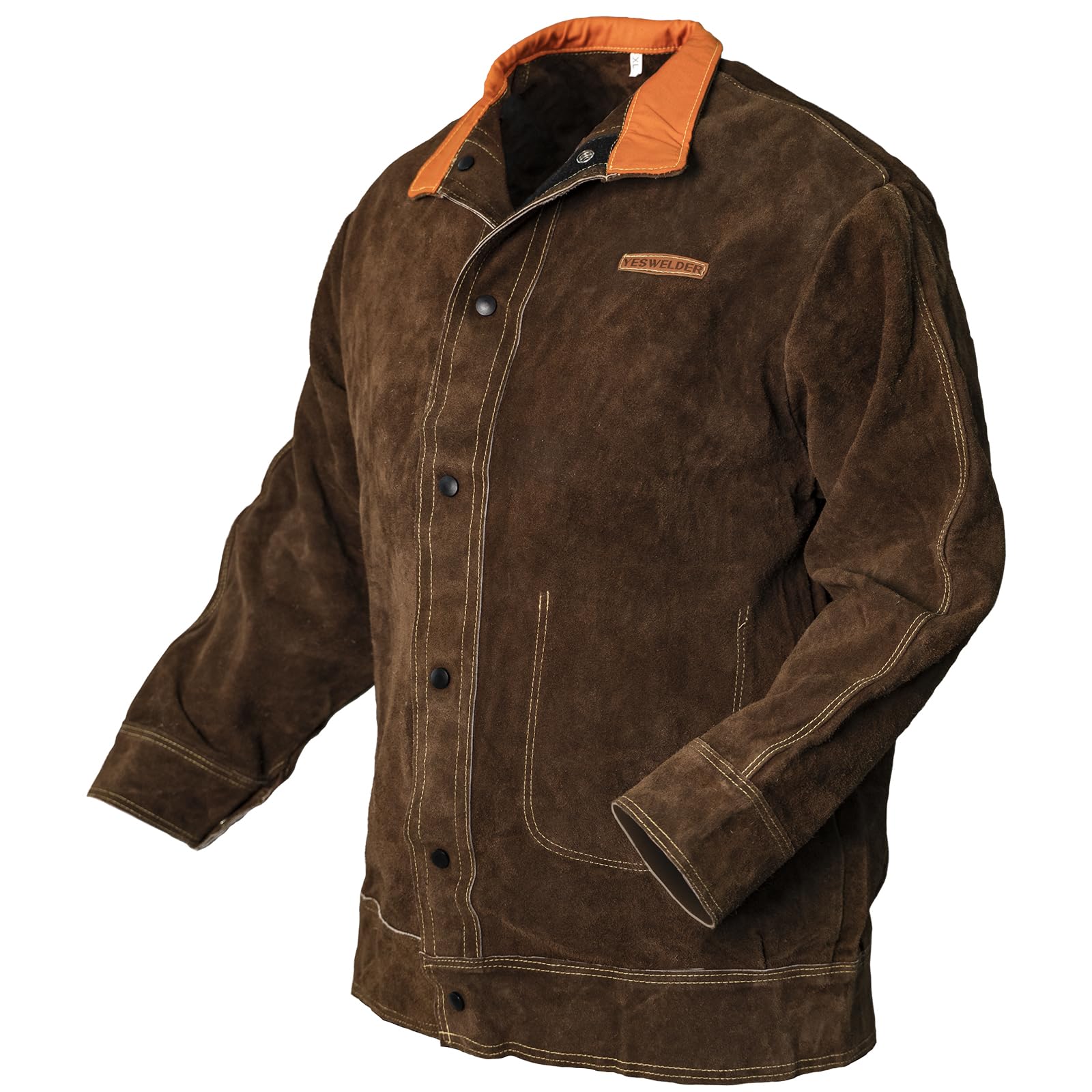 YESWELDER Leather Welding Jacket for Men WomenďźHeavy Duty welder jacketďźHeat Flame Resistant Welding Coat