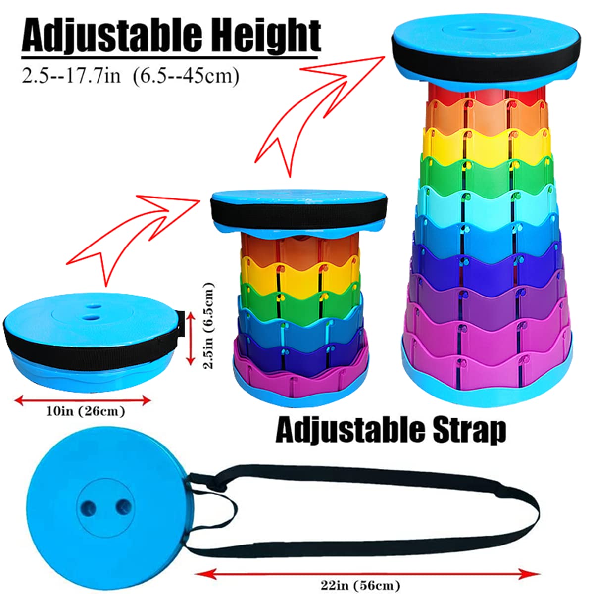 Upgraded Folding Stool Portable Chair Collapsible Lightweight Retractable Seat Foldable Stool for Camping Fishing Indoor and Outdoor - Rainbow Design, UN03B06US1