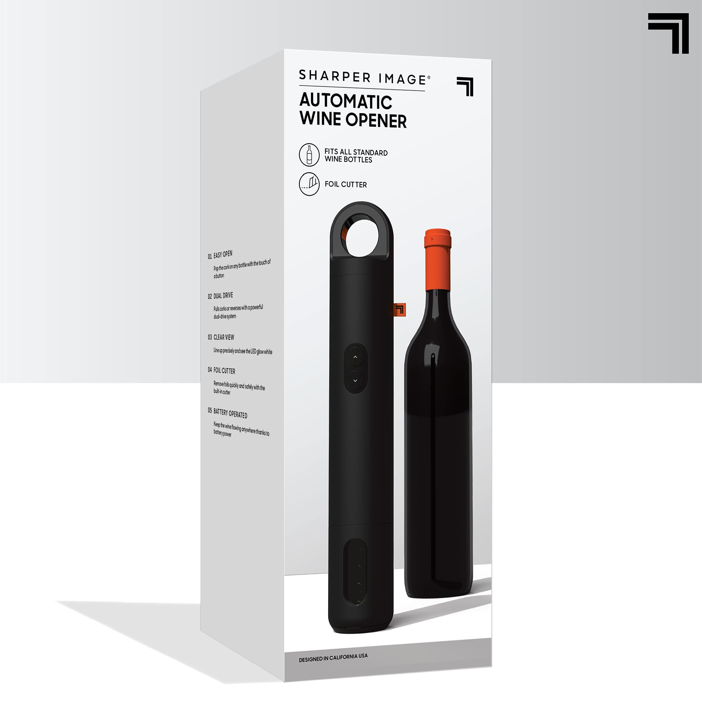 SHARPER IMAGE Automatic Wine Bottle Opener Included Foil Cutter, Battery Operated, Fits All Standard Wine Bottles, Innovative Control with Single Button, Perfect for Hosting Events & Parties