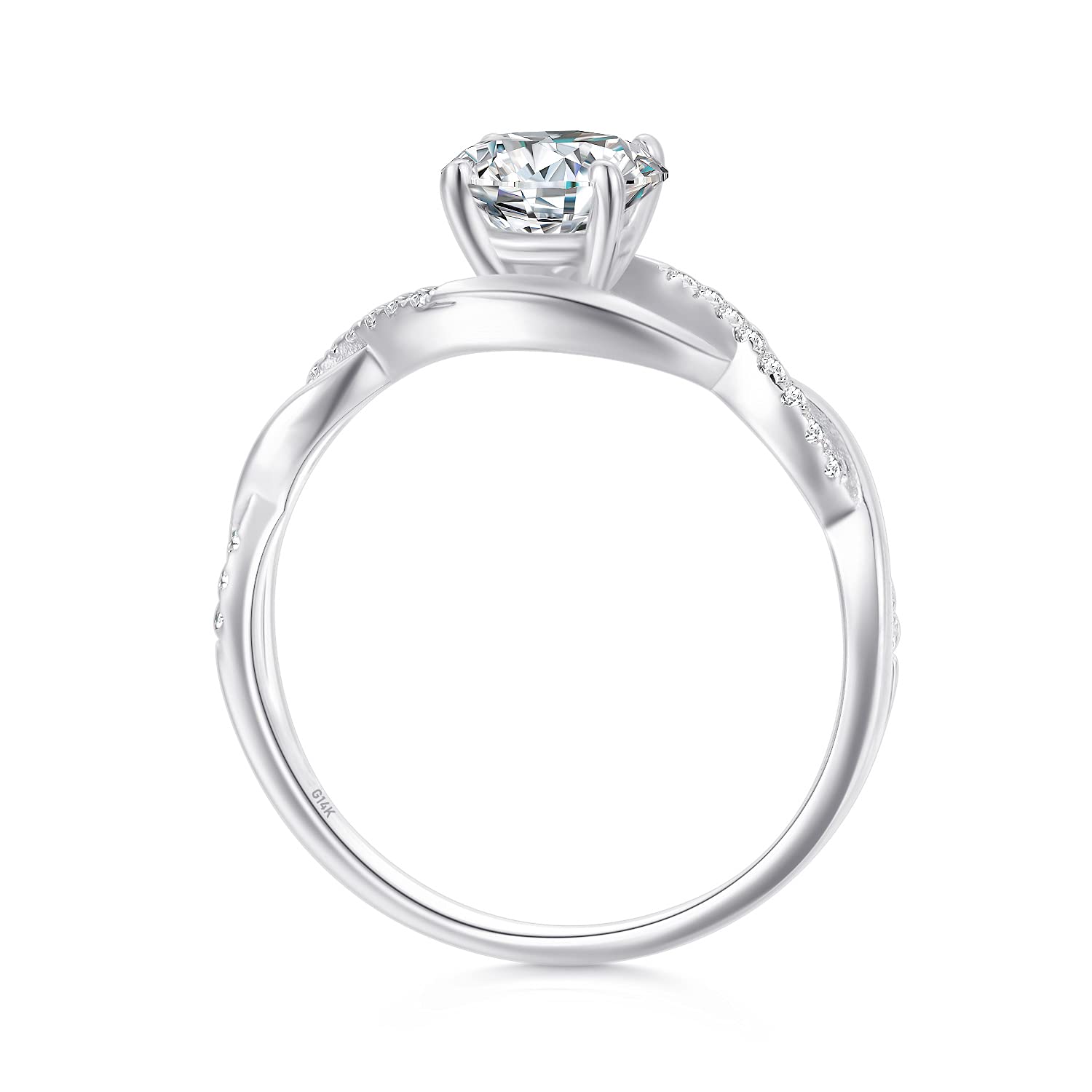 SISGEM 14K Gold Wedding Ring for Women,Split Shank Pave Set 1 Carat Moissanite Engagement Ring With Engraved Name,Wedding Anniversary Size 5-11 (14K White Gold-(Regular), 7)