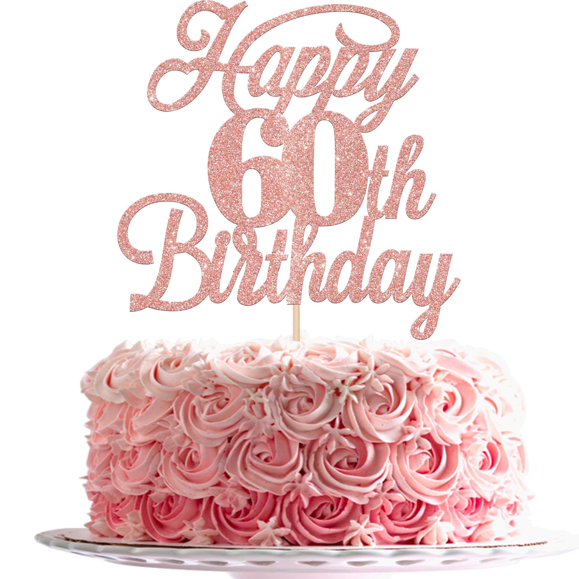 Rsstarxi 1 Pack Happy 60th Birthday Cake Topper Glitter 60 & Fabulous Cheers to 60 Years Old 60th Birthday Cake Pick for Celebrating 60th Birthday Anniversary Party Cake Decorations Supplies Rose Gold