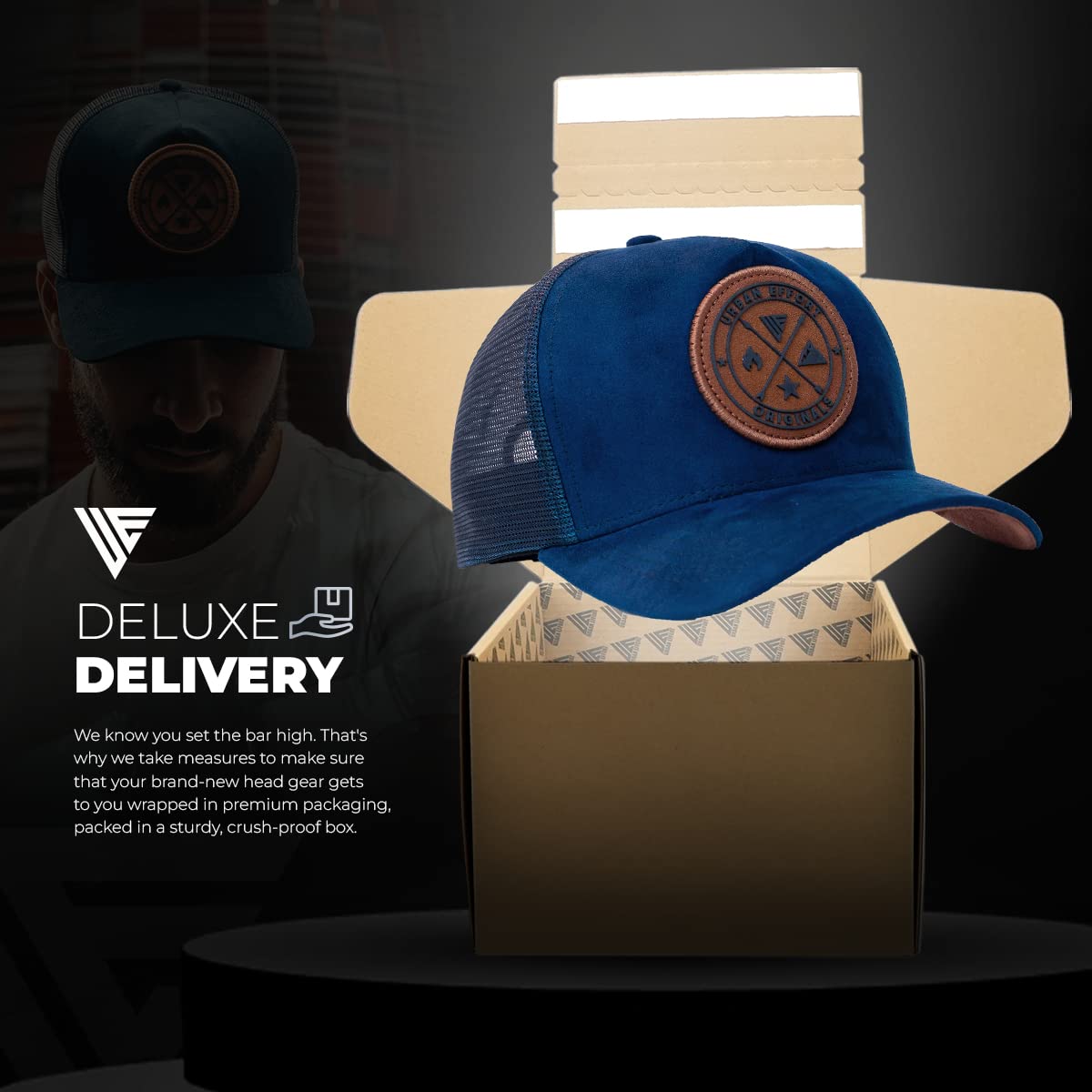 Urban Effort Mesh Back Cap - for Men and Women Baseball Hat 5-Panel Trucker Hat - Great Snapback Closure for Hunting & Hiking (Blue)