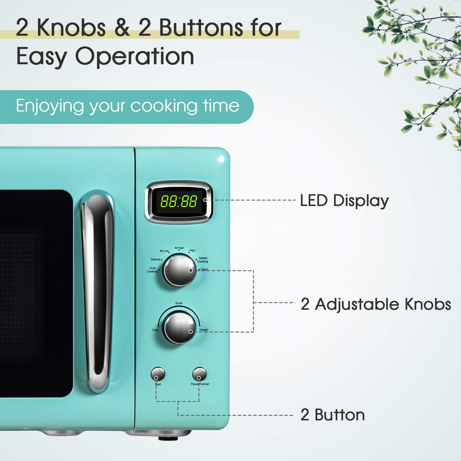Retro Microwave Oven, SIMOE Compact Countertop Microwave 0.9 cu.ft. 900 W, Defrost & Auto Cooking Function, LED Display, Child Lock and Glass Turntable, ETL Certification