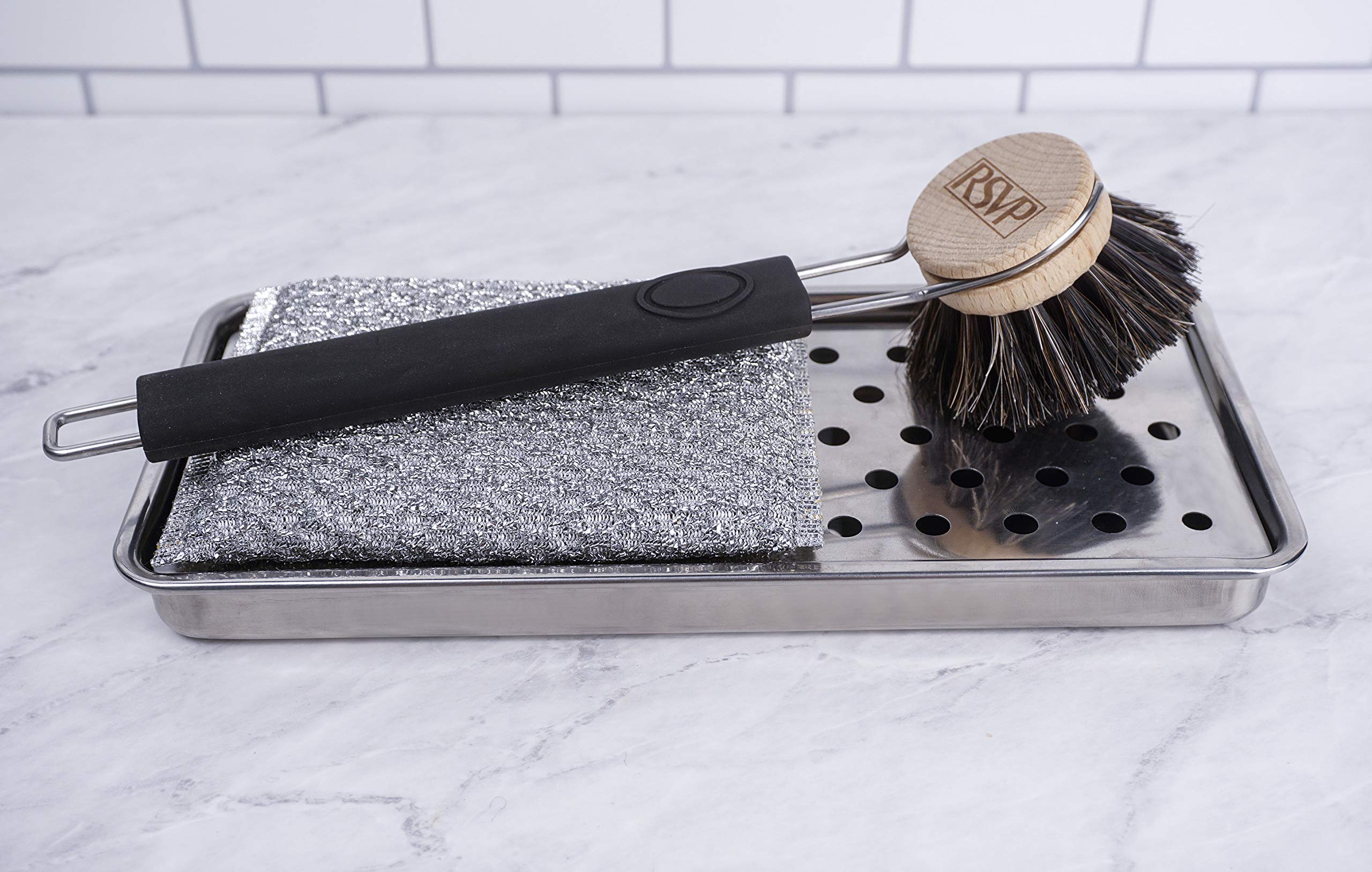 RSVP International Cleaning Collection Stainless Steel Sink Tray, 9.75x4.75x0.75